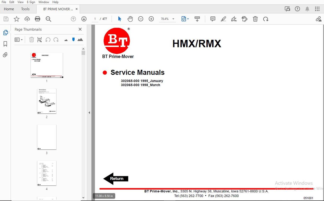 BT PRIME MOVER HMX/RMX Service Manual - PDF DOWNLOAD