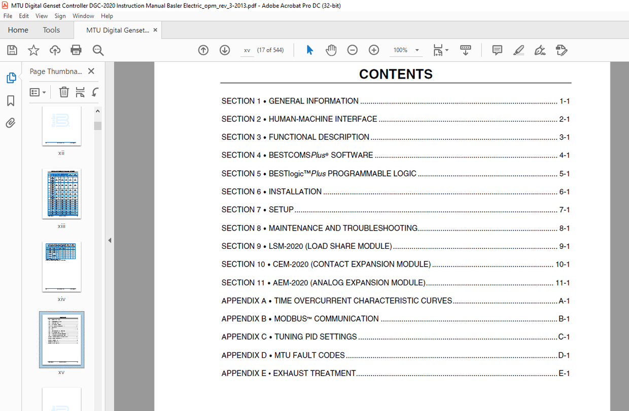 MTU DGC-2020 DIGITAL GENSET CONTROLLER Instruction Manual PDF - DOWNLOAD