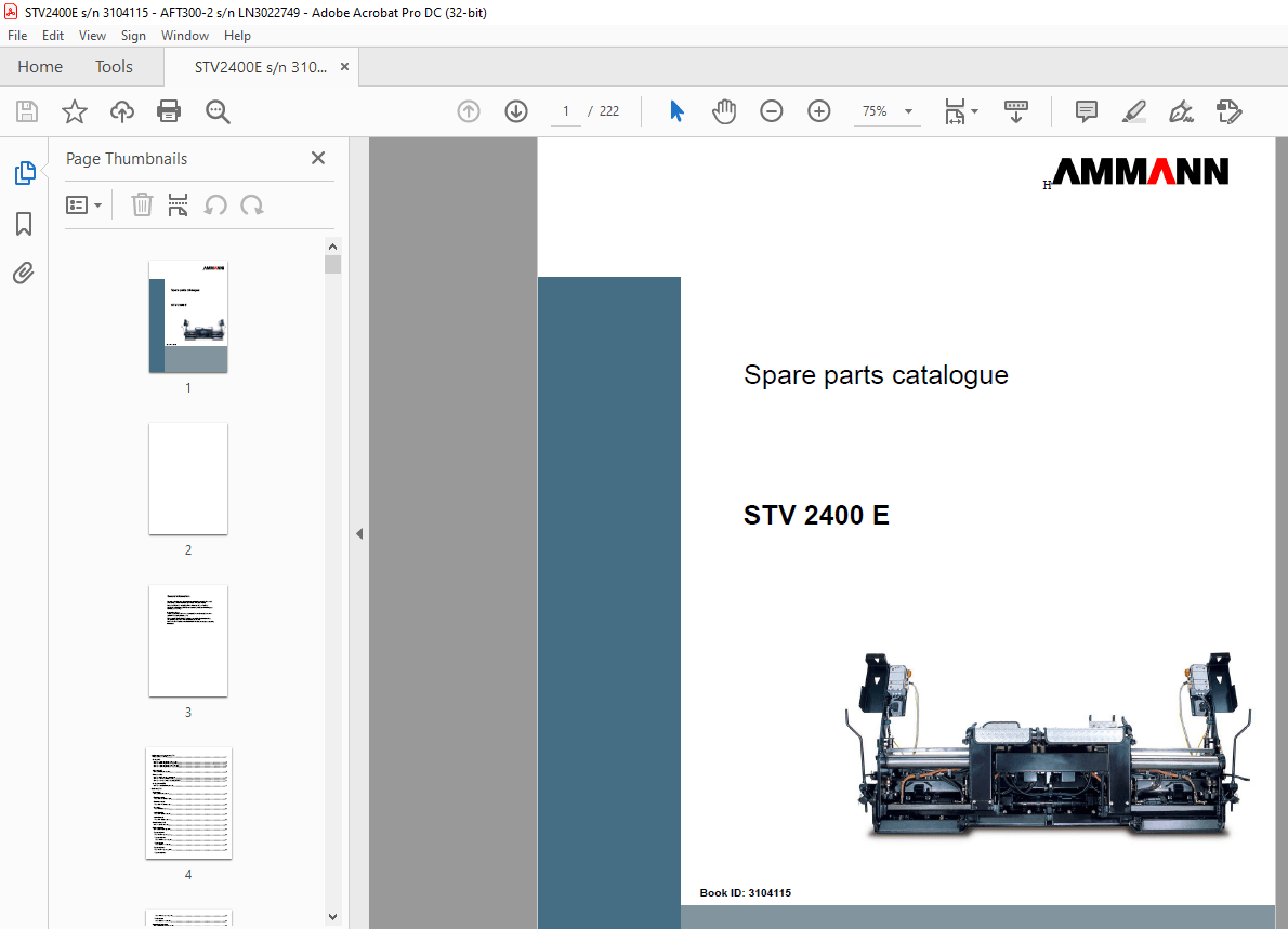 Ammann STV 2400 E Parts Catalogue Manual 3104115 - PDF DOWNLOAD