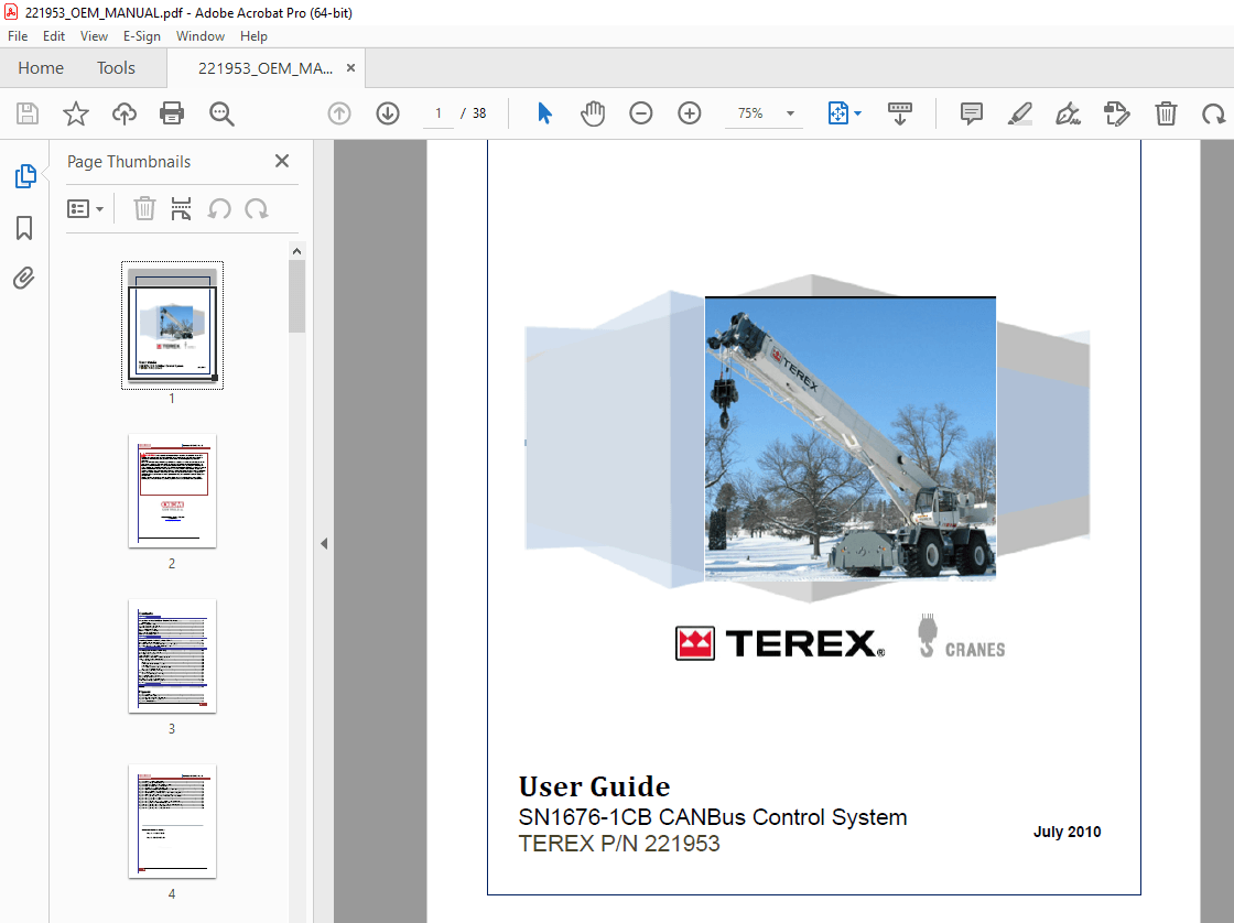 Terex SN1676-1CB CANBus Control System Guide Manual PN 221953