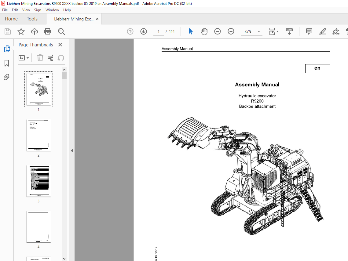 Liebherr R9200 Hydraulic excavator Backoe attachment Assembly Manual – PDF DOWNLOAD