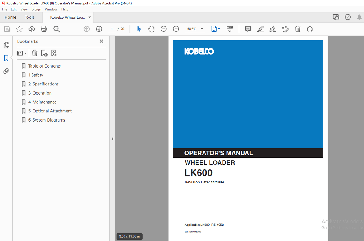 Kobelco LK600 Wheel Loader Operator’s Manual – PDF DOWNLOAD