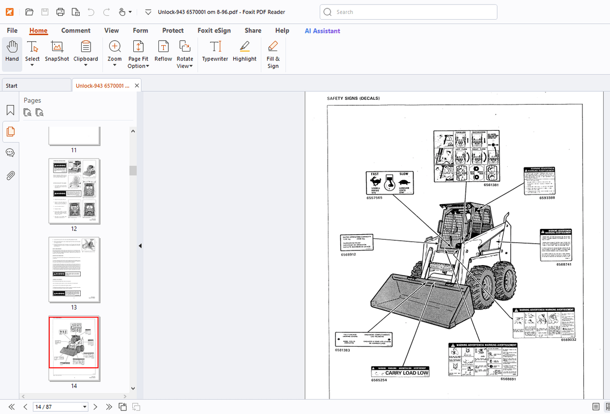 Bobcat 943 Operation & Maintenance Manual - PDF DOWNLOAD