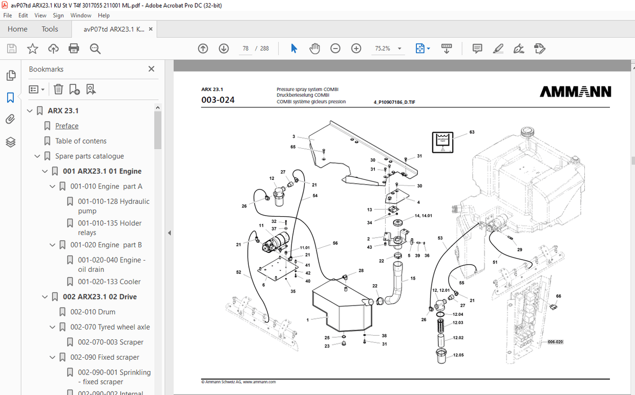Ammann ARX 23.1 Tandem Roller Parts Manual 3017055 - PDF