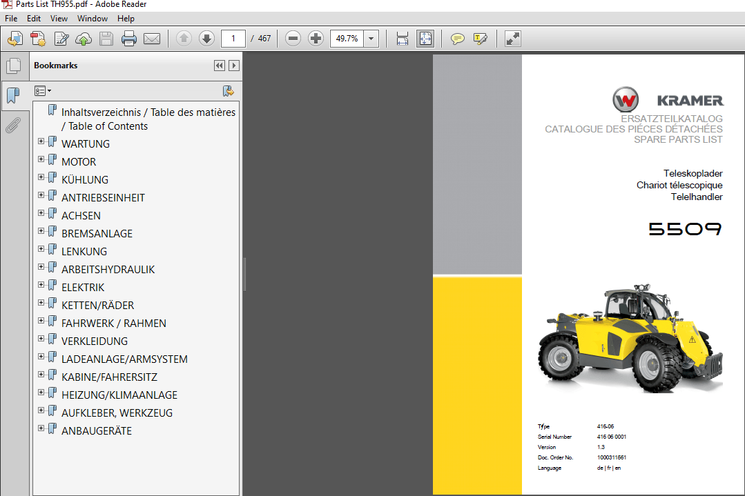 Kramer Telehandler 5509 Spare Parts List Manual PDF DOWNLOAD