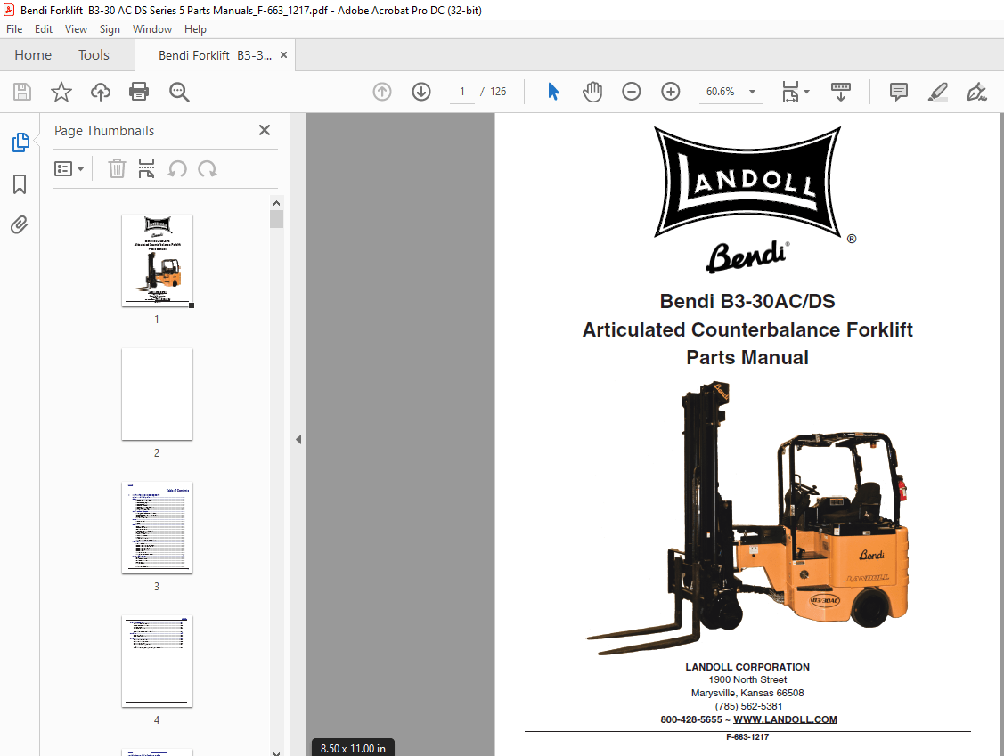 Bendi Landoll B3-30AC/DS Articulated Counterbalance Forklift Parts ...