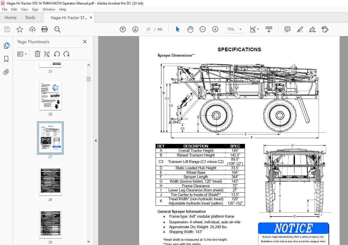 Hagie Hi-Tractor STS 14 Sprayer Operator’s Manual 493537 – PDF DOWNLOAD
