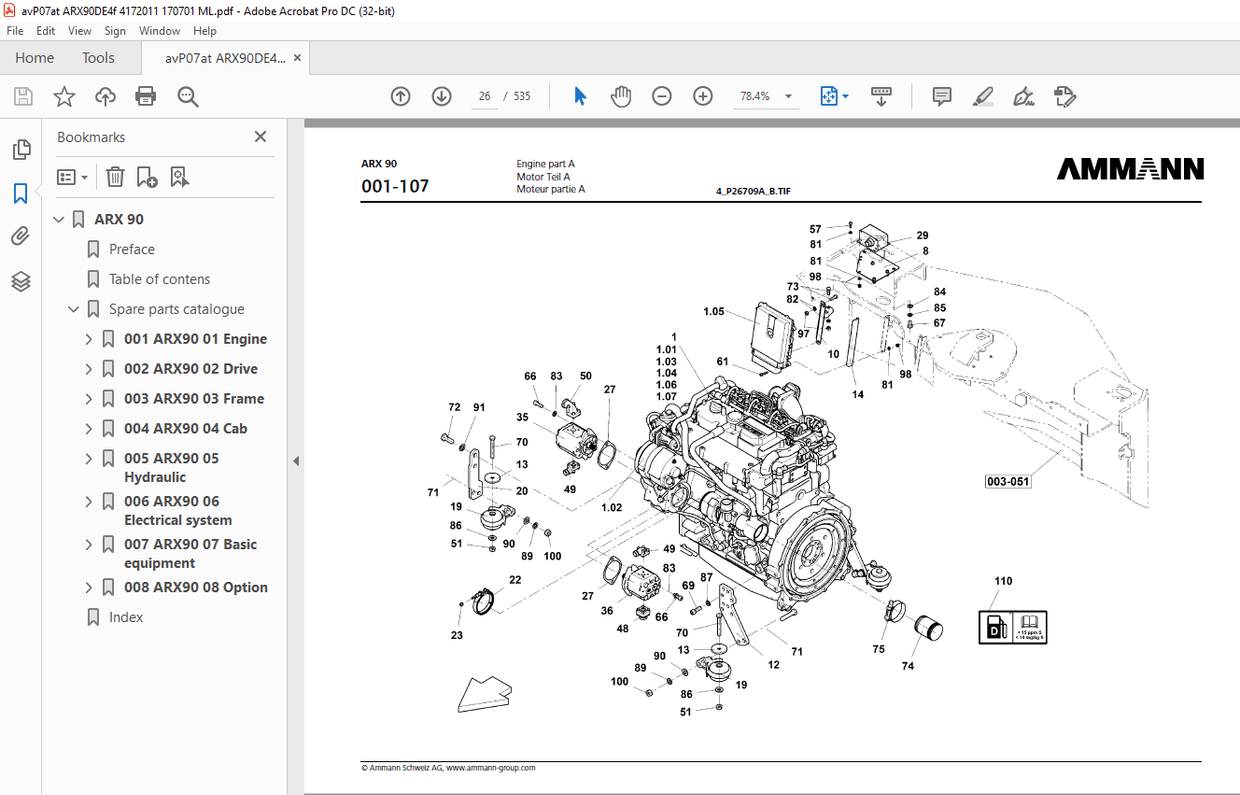 Ammann ARX 90 Tandem Roller Parts Manual 4172011 - PDF