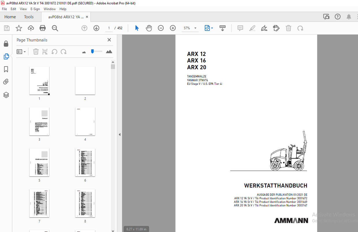 AMMANN ARX 12 ARX 16 ARX 20 TANDEMWALZE WERKSTATTHANDBUCH - PDF