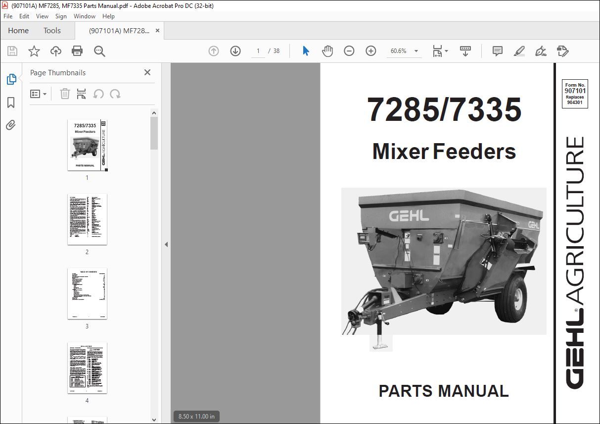 Gehl Mixer Feeders 7285 7335 Parts Manual(907101) – PDF DOWNLOAD