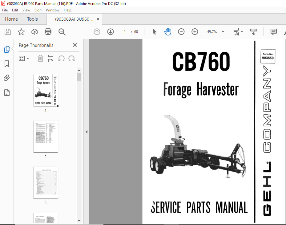 Gehl CB 760 Forage Harvester Service Parts Manual(903659) – PDF DOWNLOAD