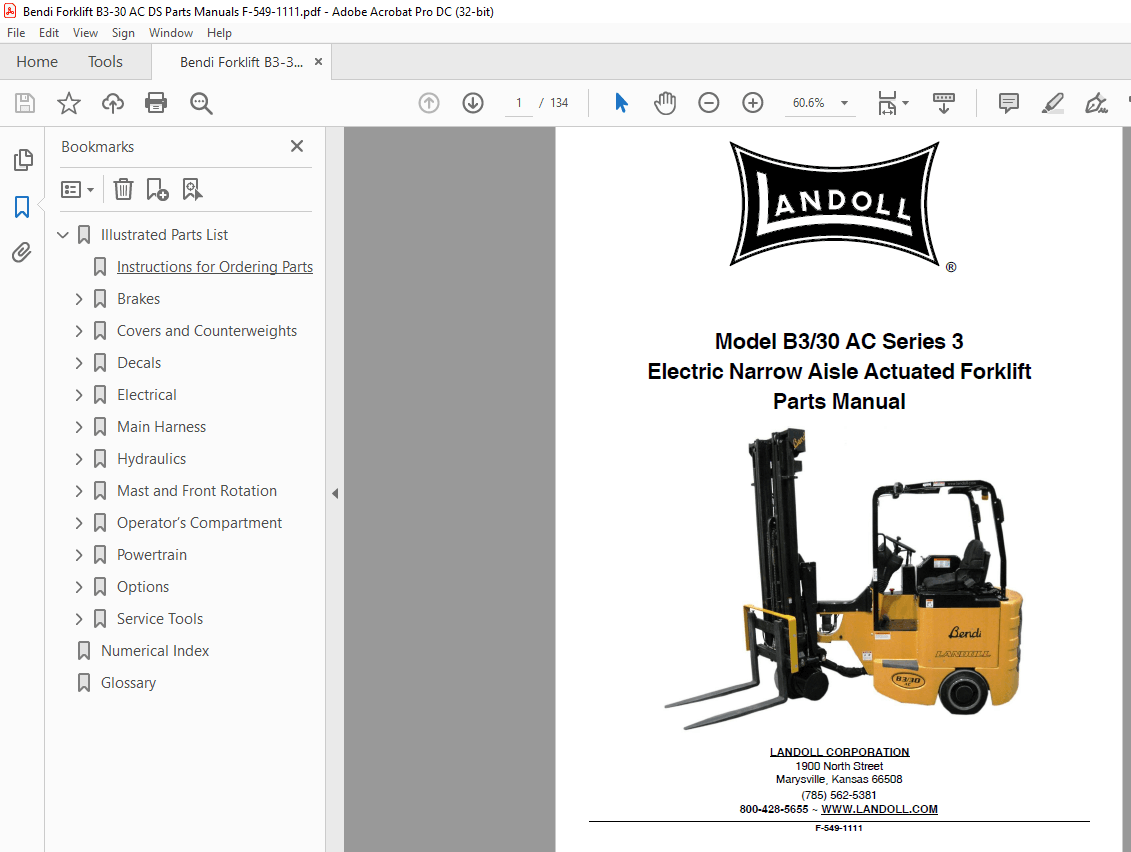 Landoll Bendi B330 AC Series 3 Electric Narrow Aisle Actuated Forklift ...