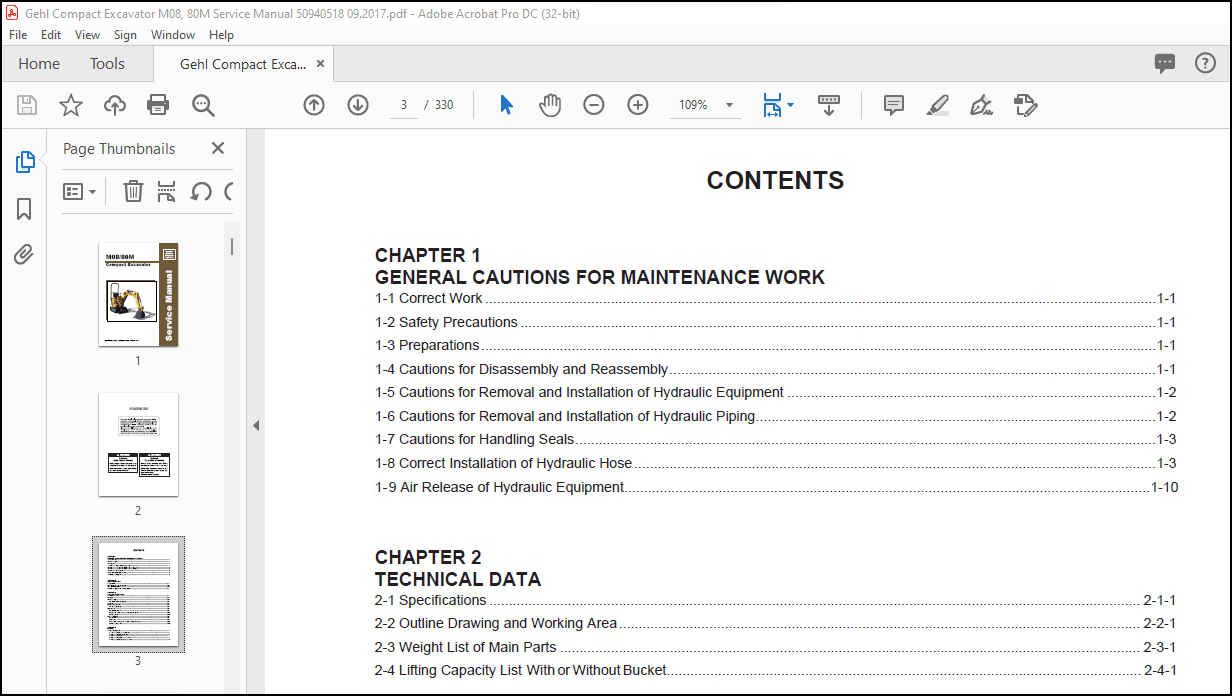 Gehl M08 80M Compact Excavator Service Manual 50940518 – PDF DOWNLOAD