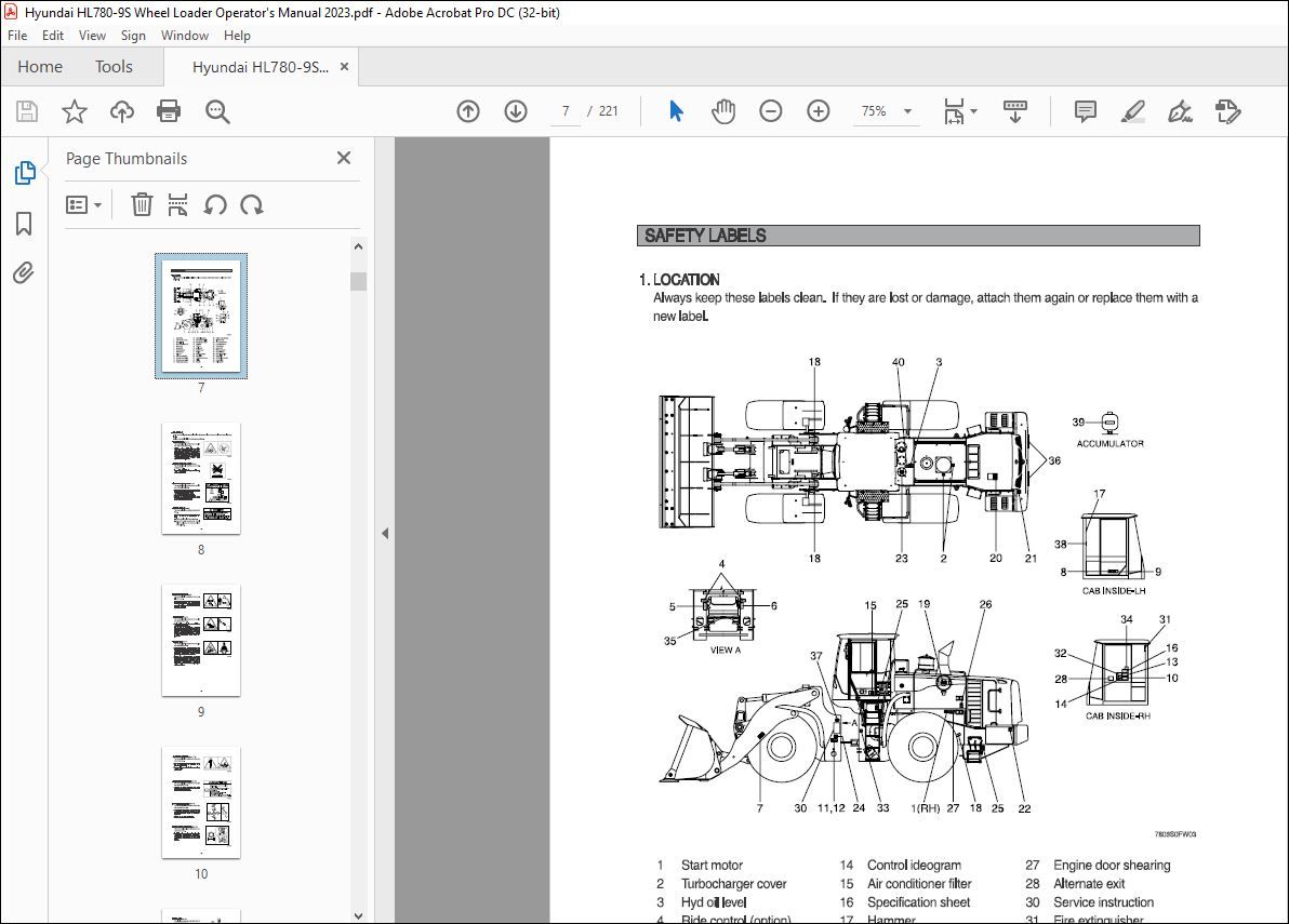 Hyundai HL780-9S Wheel Loader Operator’s Manual 2023 – PDF DOWNLOAD