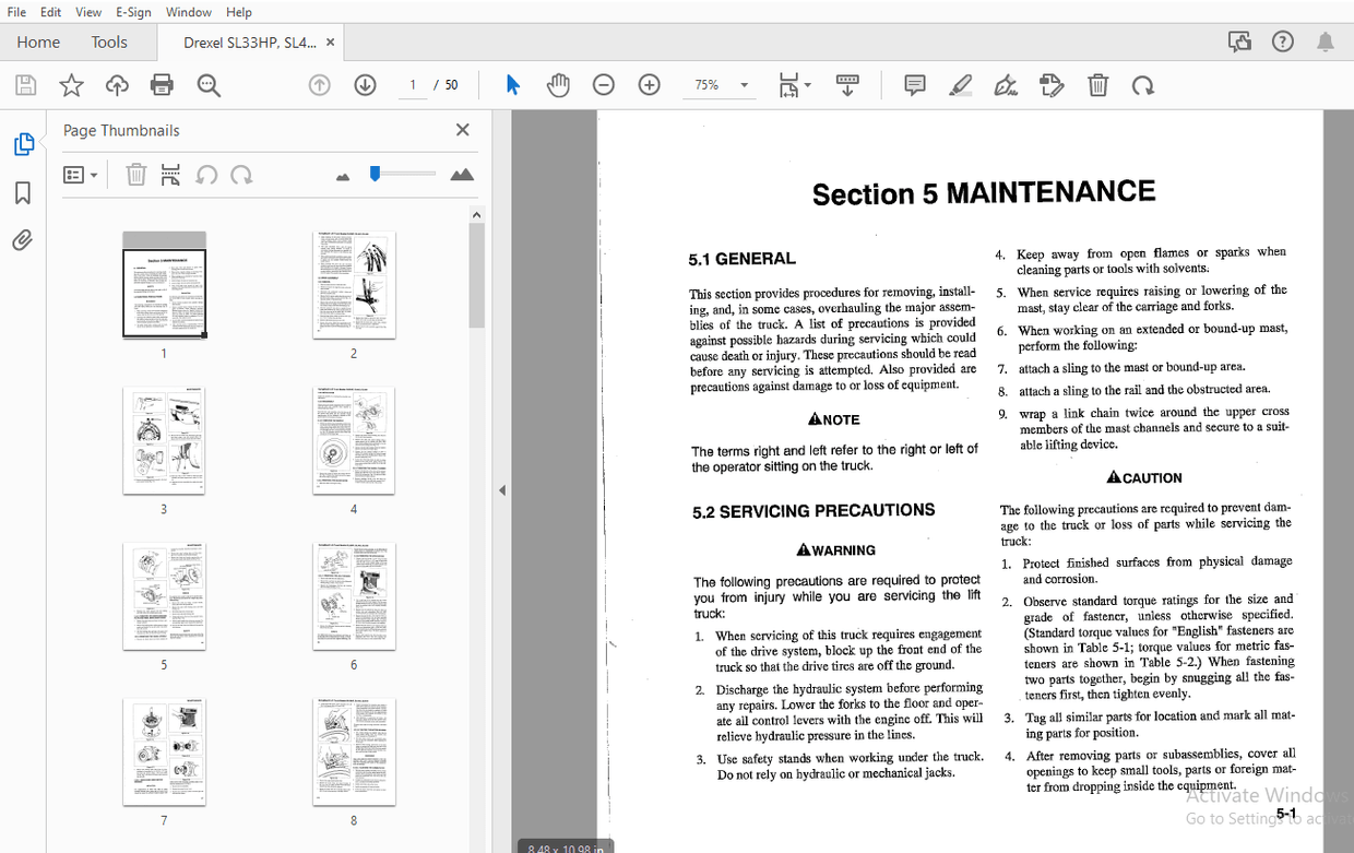 Drexel SL33HP, SL44/3, SSL44/4 Swingmast Lift Truck Maintenance Manual (Section 5) – PDF DOWNLOAD