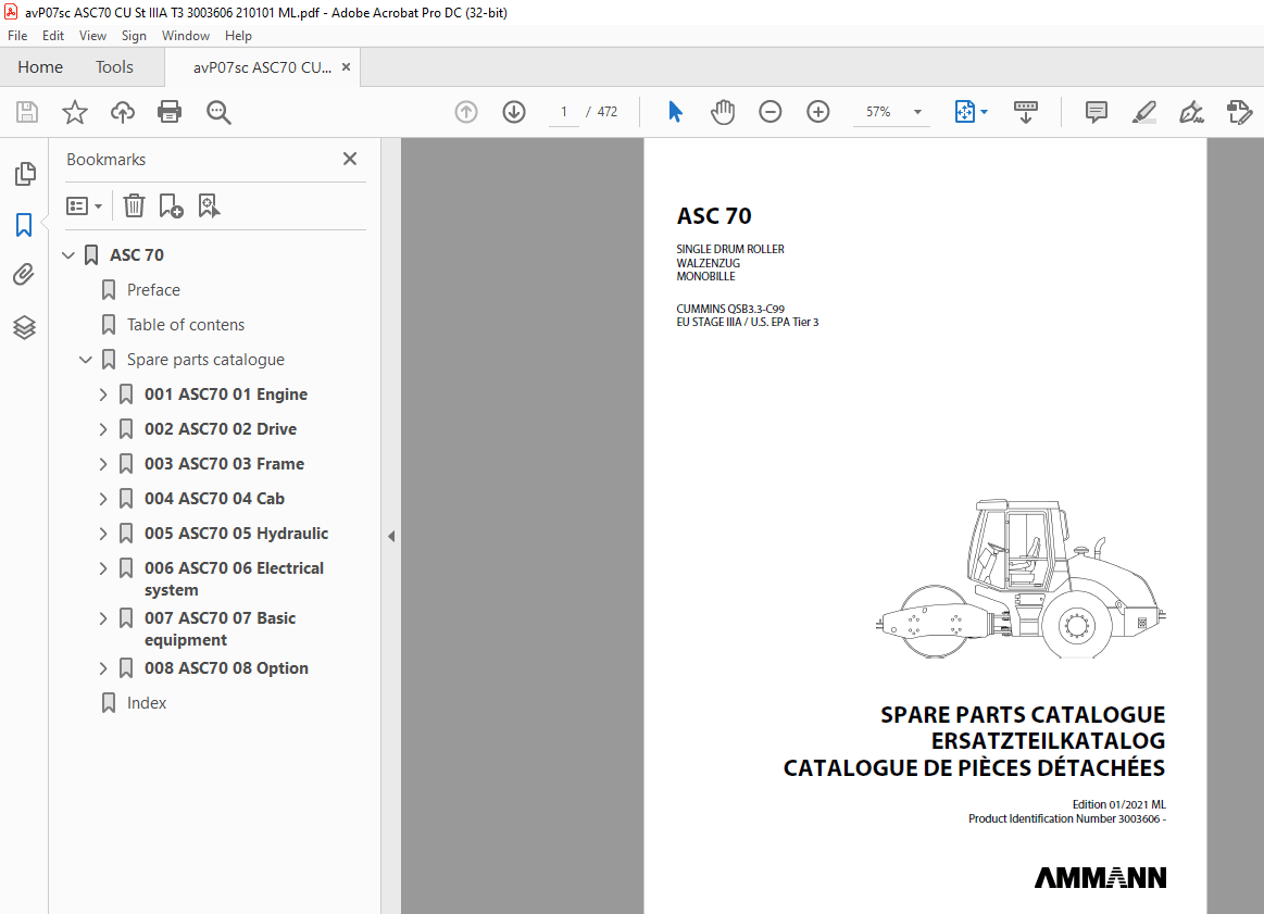 Ammann ASC 70 Single Drum Parts Manual 3003606 - PDF