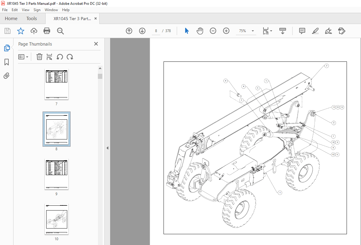 Xtreme Telehandler XR1045 TIER III Forklift Parts Manual – PDF DOWNLOAD