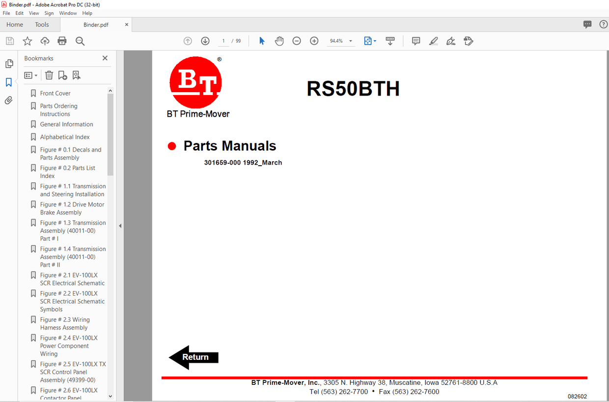 BT Prime-Mover Forklift RS50BTH Parts Manual – PDF DOWNLOAD