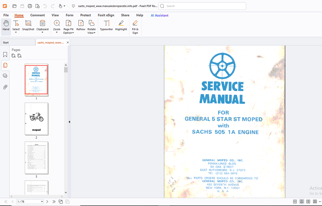 Sachs Moped 505 1A Engine Service Manual - PDF DOWNLOAD