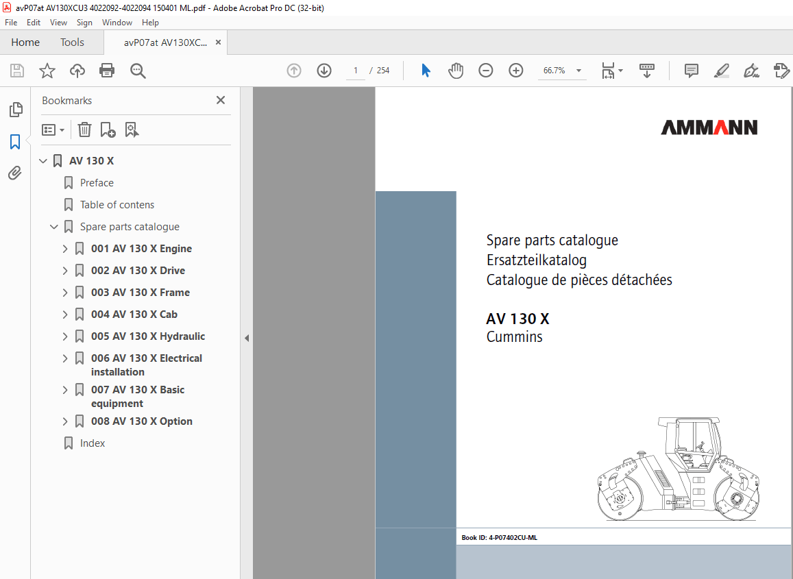Ammann AV 130 X Tandem Roller Parts Manual 4022092 PDF