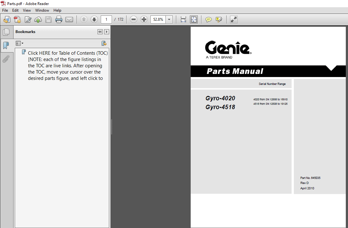 Terex Genie Gyro 4020 Gyro 4518 Part Manual - PDF DOWNLOAD