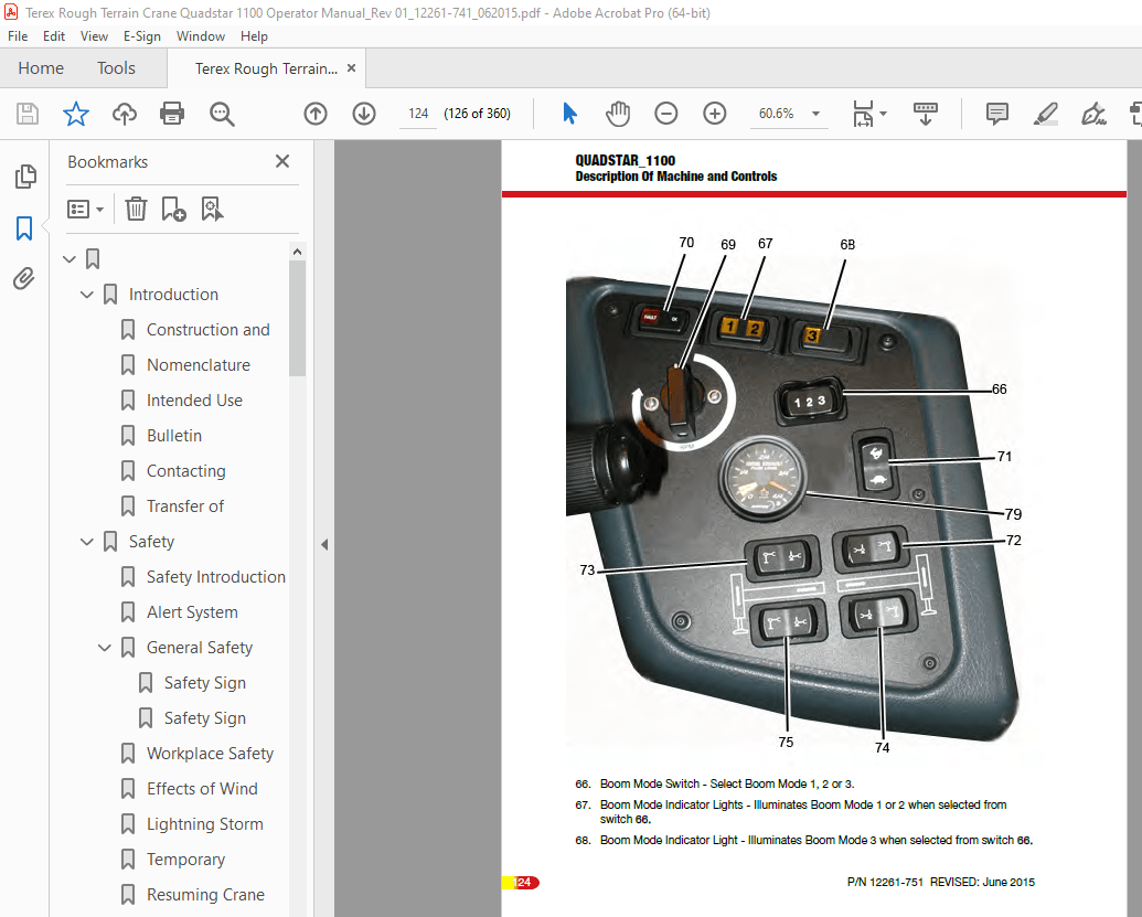 Terex Crane QUADSTAR 1100 TIER 4 FINAL & ROW EXPORT Operator’s Manual 12261-751 PDF