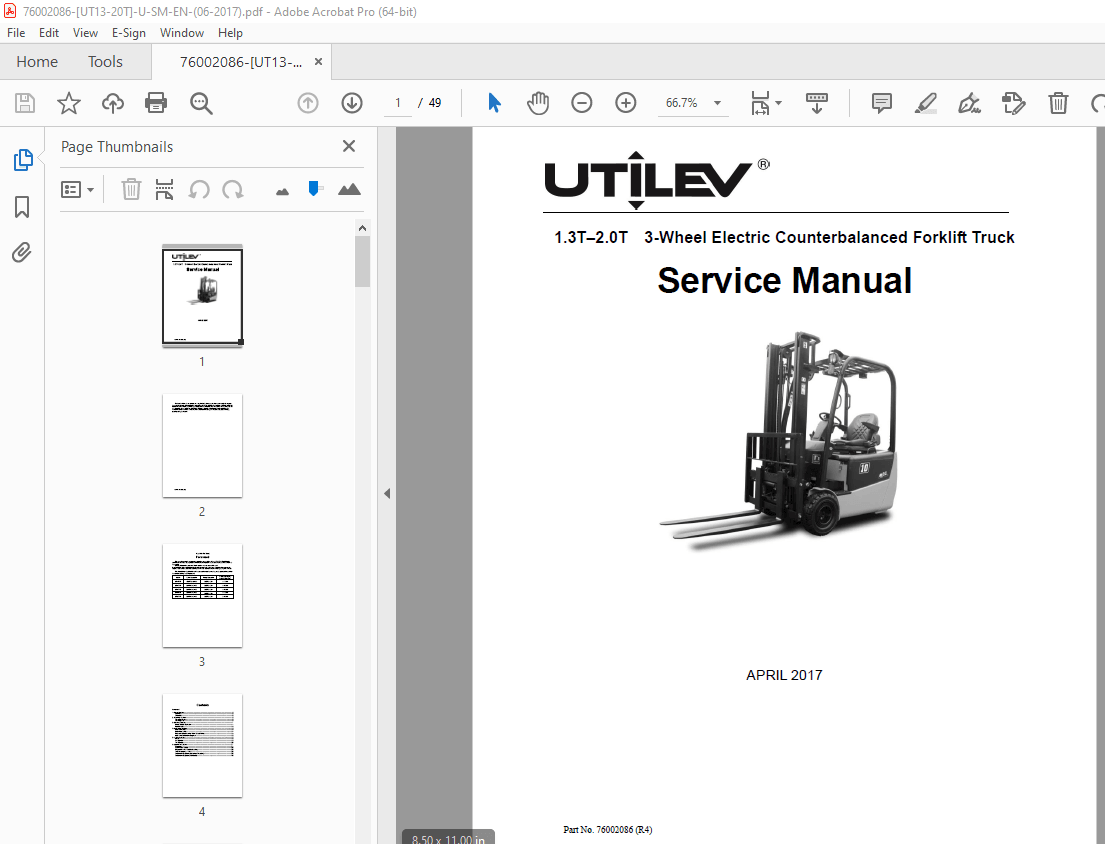 UTILEV 1.3 T 2.0T 3 Wheel Electric Counterbalanced Forklift Truck ...