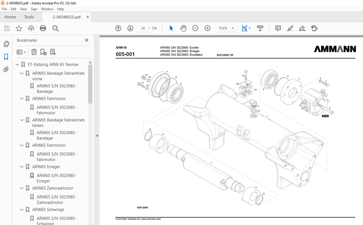 Ammann ARW 65 Yanmar L100V Parts Manual 3023985 PDF