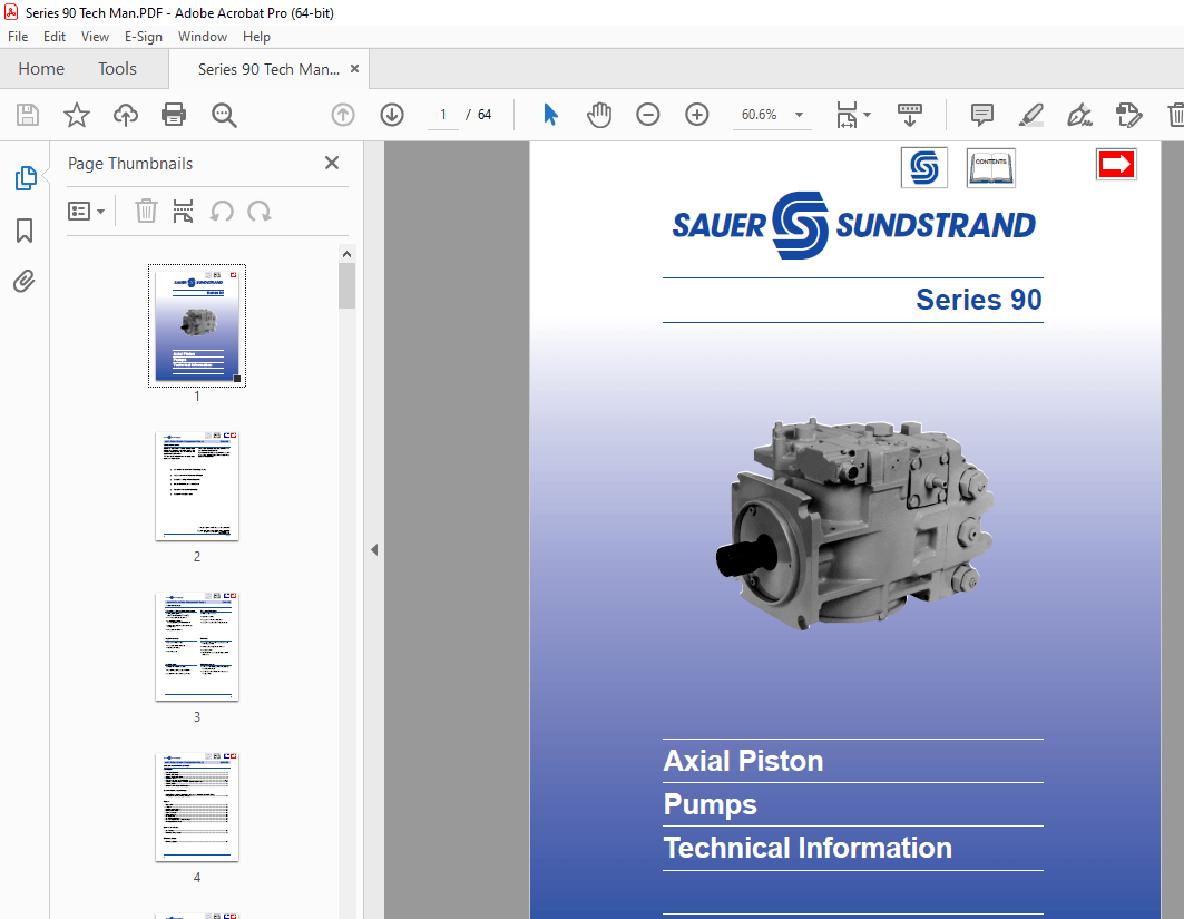 SAUER SUNDSTRAND Axial Piston Series 90 Pumps Technical Manual - PDF DOWNLOAD