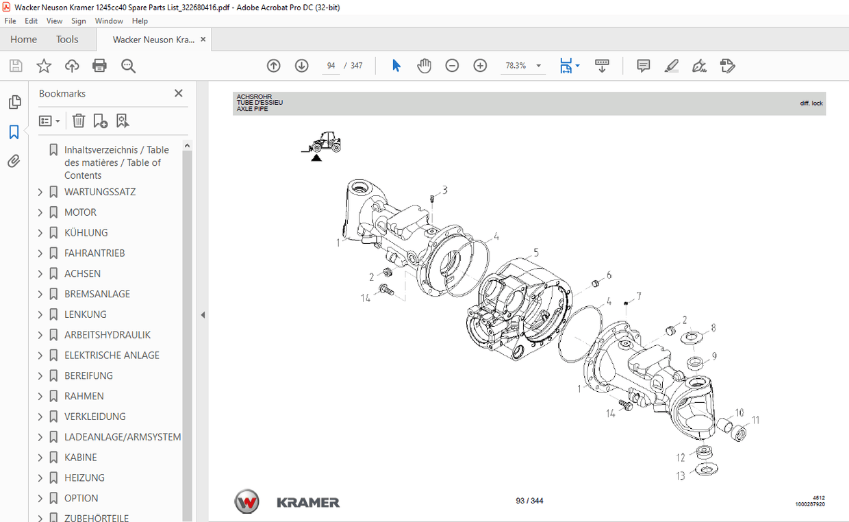 Wacker Neuson Kramer 1245cc40 Spare Parts List Manual – PDF DOWNLOAD