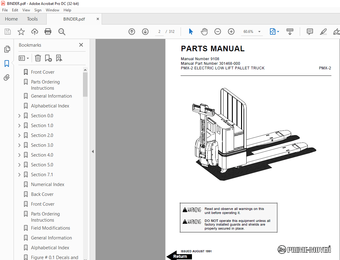 BT Prime-Mover PMX-2 ELECTRIC LOW LIFT PALLET TRUCK PARTS MANUAL – PDF ...