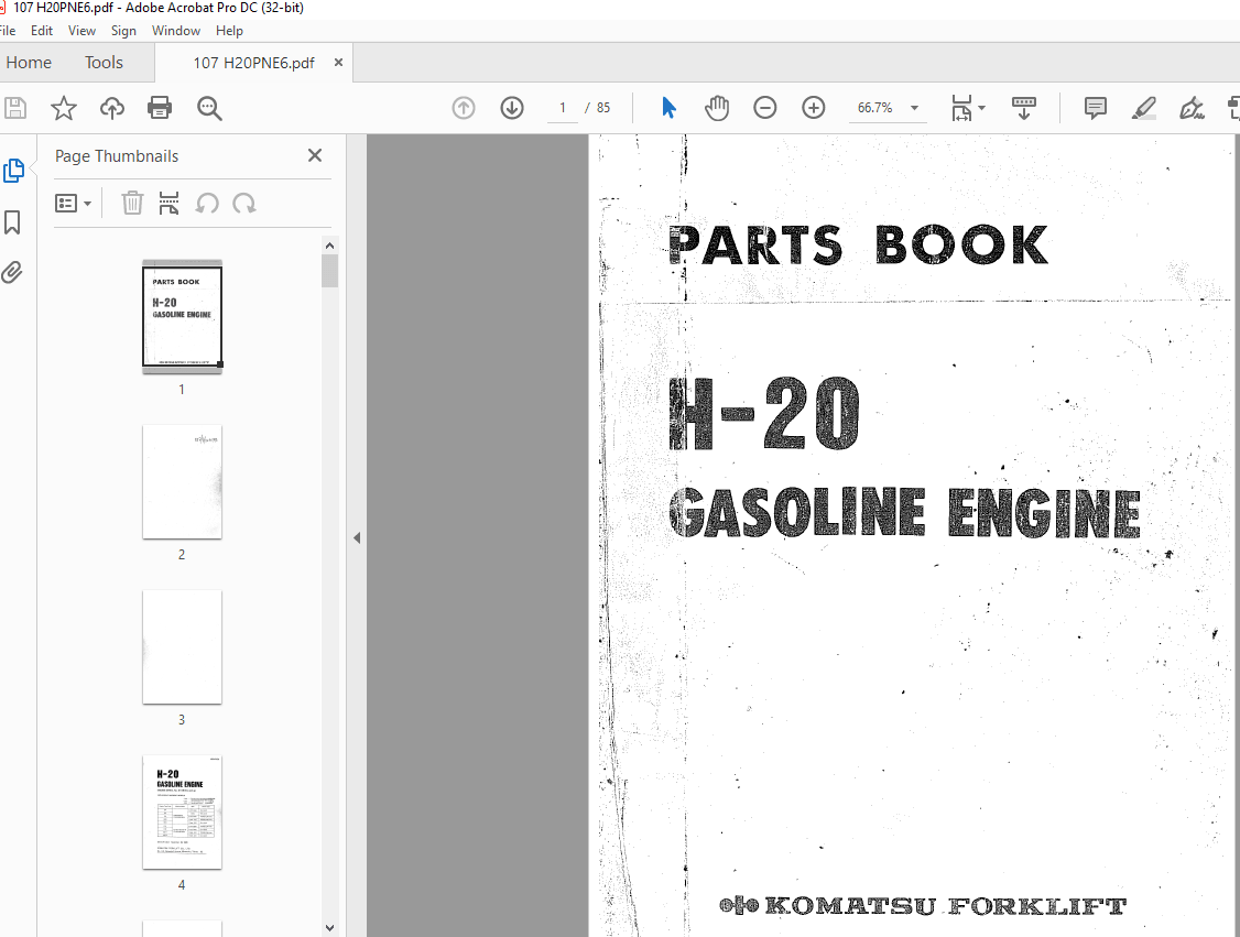 Komatsu Forklift H-20 Gasoline Engine Parts Manual HP20-PNE6 - PDF DOWNLOAD
