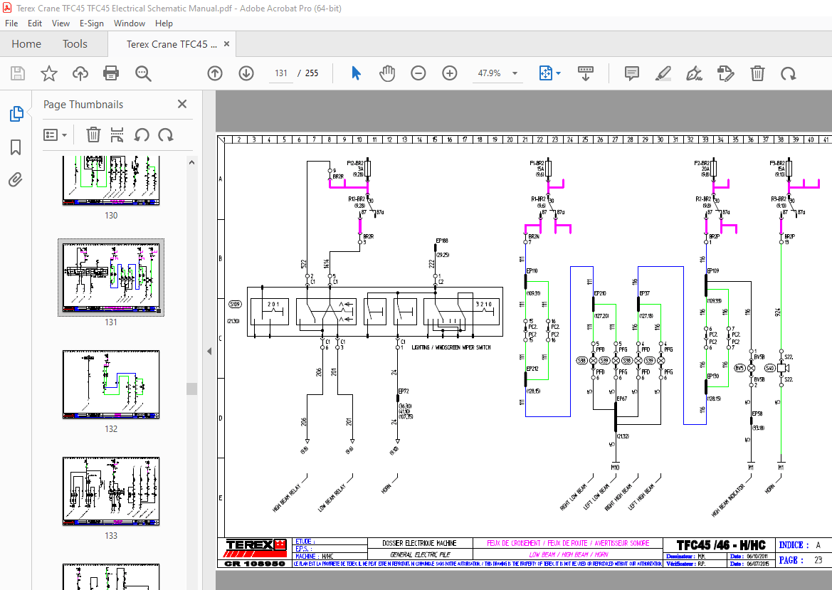 Terex Crane TFC45 TFC45 Electrical Schematic Manual – PDF DOWNLOAD