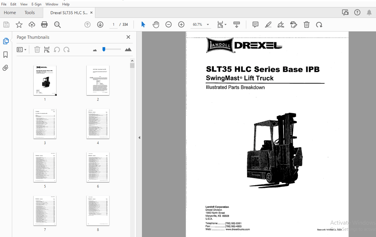 Drexel SLT35 HLC Series Base IPB SwingMast Lift Truck Parts Manual ...