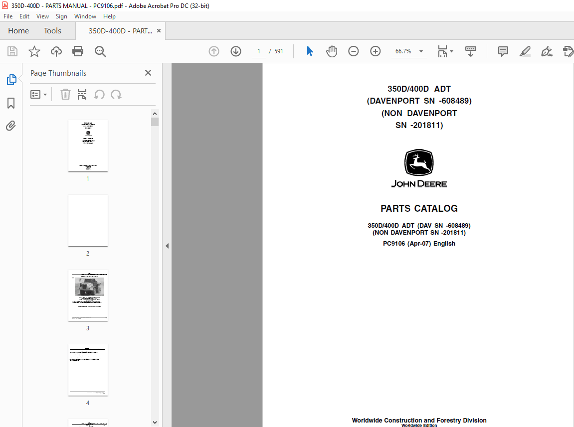 John Deere 350D/400D ADT Parts Manual PC9106 - PDF DOWNLOAD