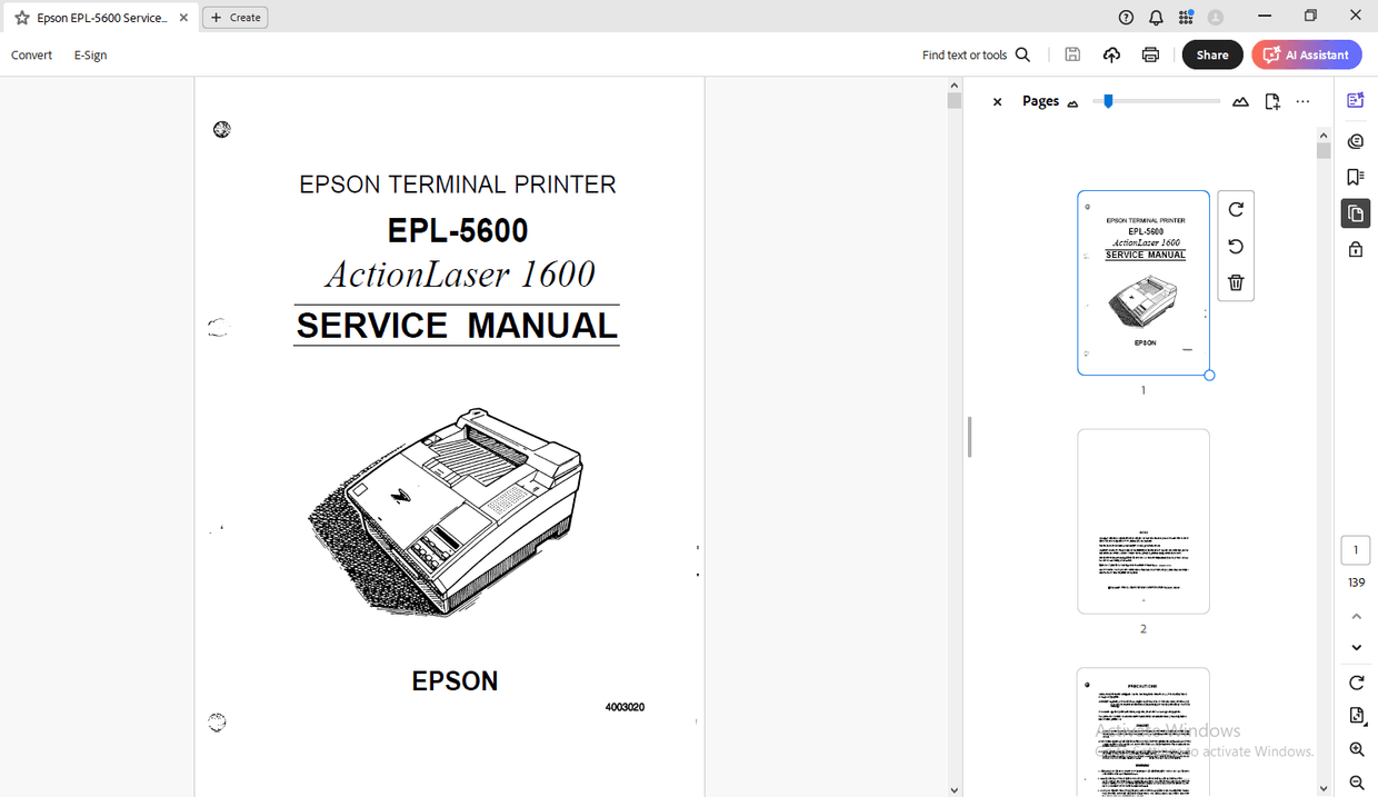 Epson Terminal Printer EPL-5600 Action Laser 1600 Service Manual - PDF DOWNLOAD