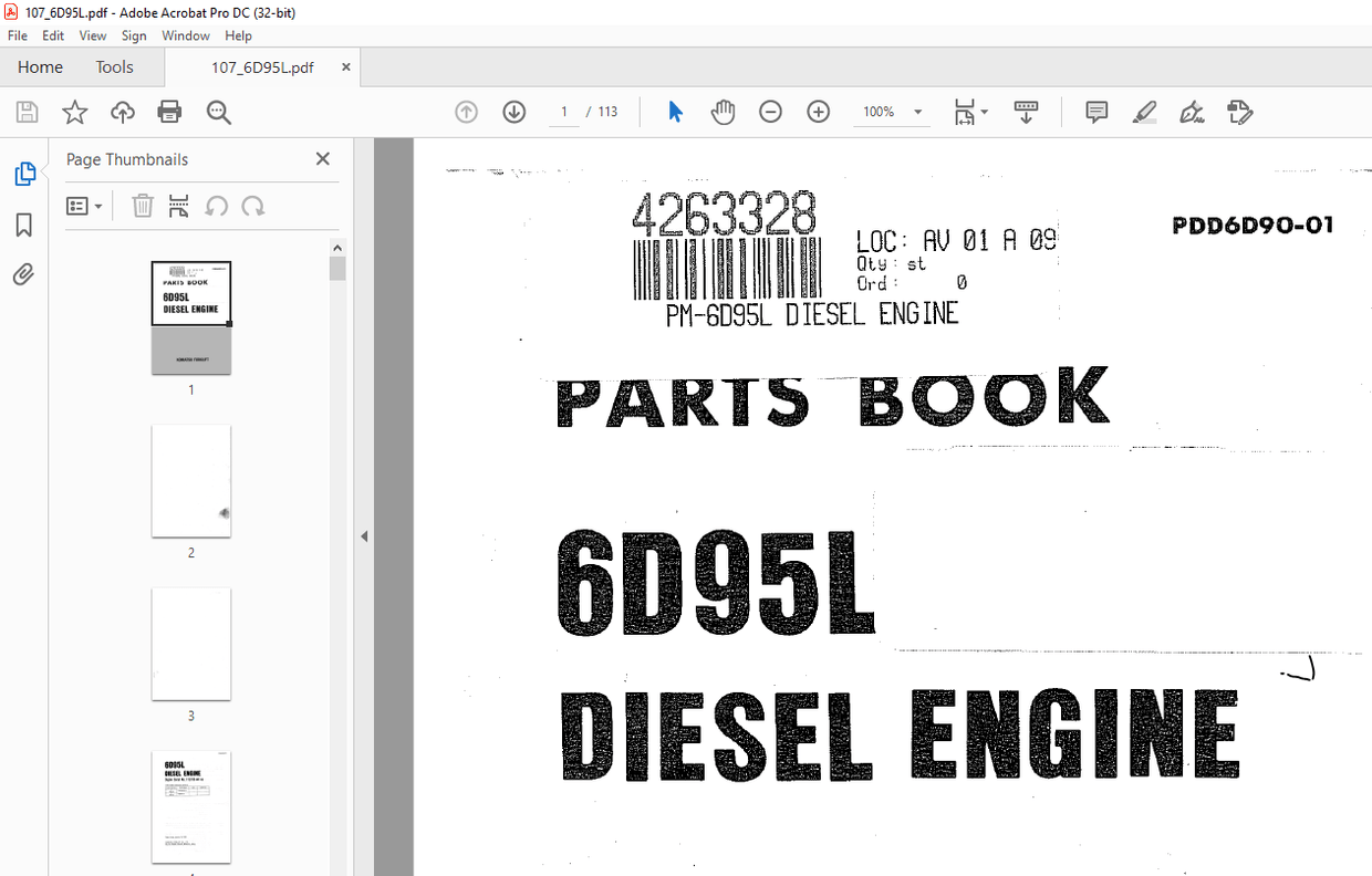 Komatsu 6D95L Diesel Engine Parts Manual PDD6D90-01 - PDF DOWNLOAD
