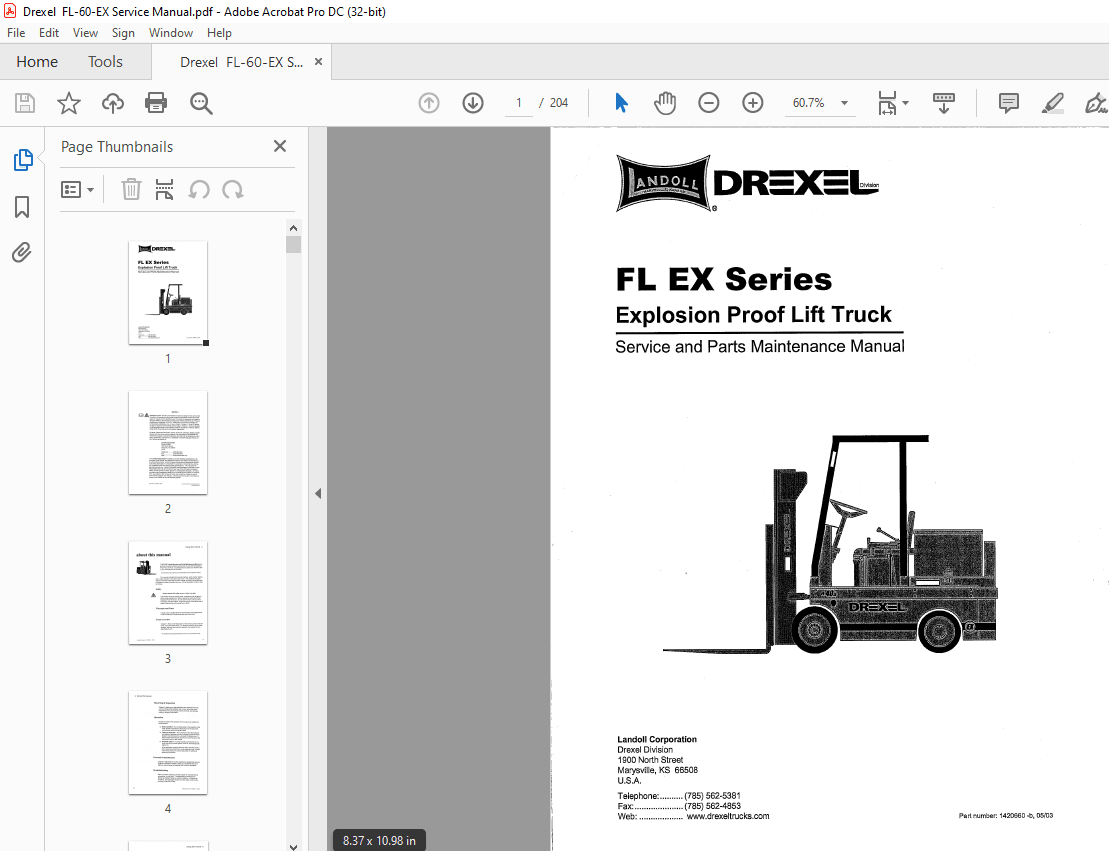 Drexel Landoll Forklift FL EX Series Explosion Proof Lift Truck Service ...