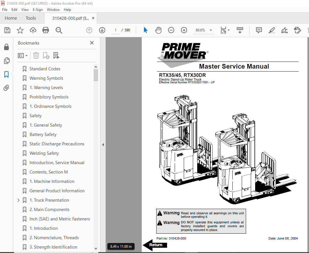 BT Prime Mover RTX35/45, RTX30DR Electric Rider Truck Parts Manual ...