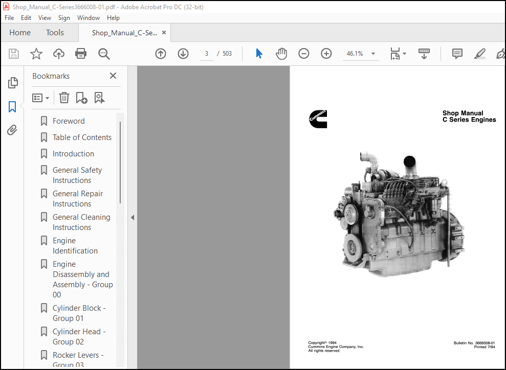 1991-1994 Cummins C Series Engines Shop Manual – PDF DOWNLOAD