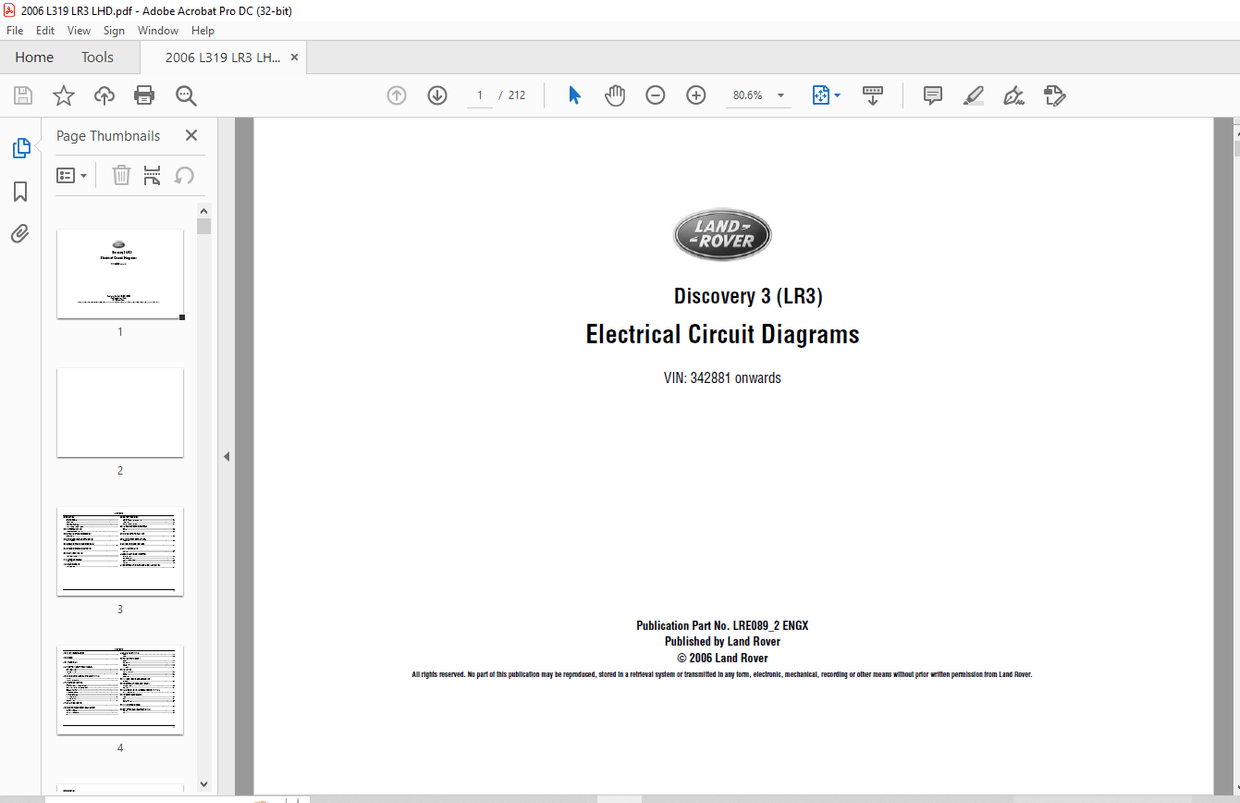 2006 Land Rover L319 LR3 (LR3) LHD Discovery 3 Electrical Circuit ...