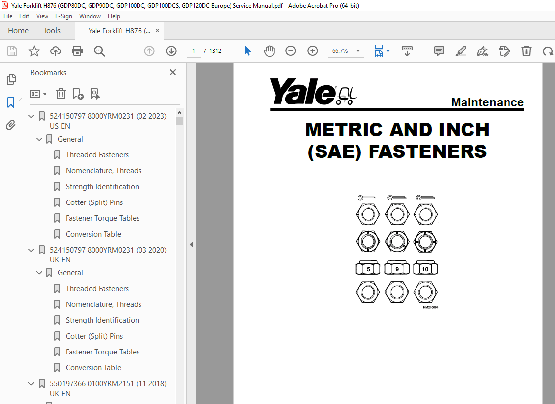 Yale H876 (GDP80DC, GDP90DC, GDP100DC, GDP100DCS, GDP120DC Europe ...