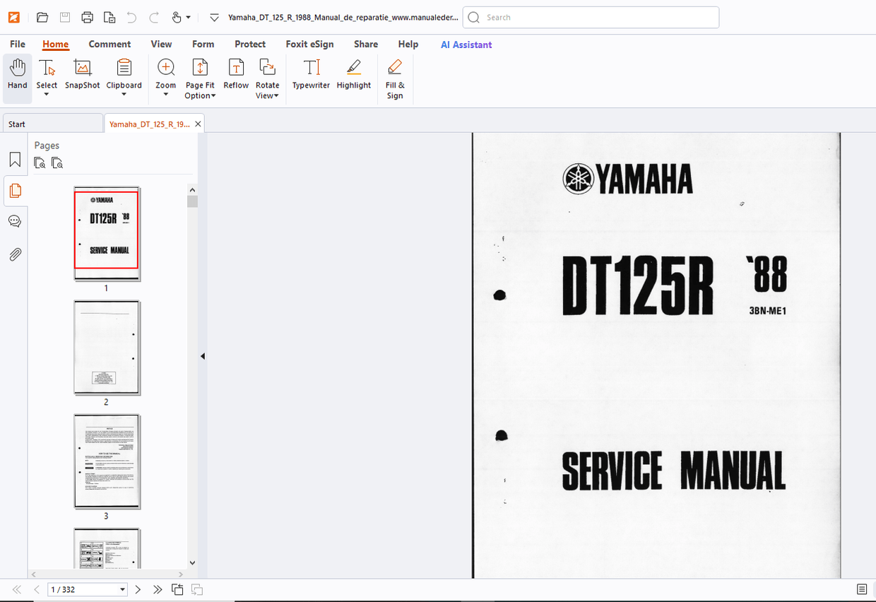 Yamaha DT125R(1988) Service Manual(3BN-ME1) - PDF DOWNLOAD
