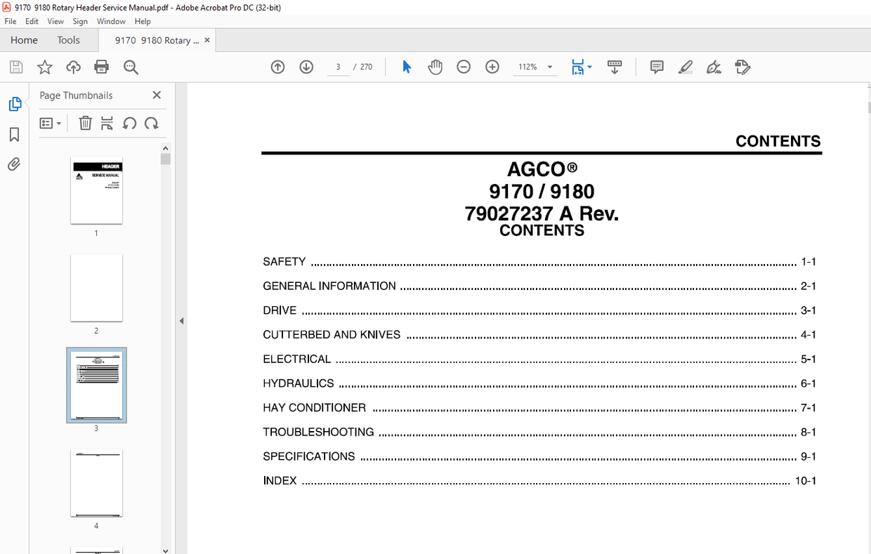AGCO NA 9170 9180 Rotary Header Service Manual – PDF DOWNLOAD