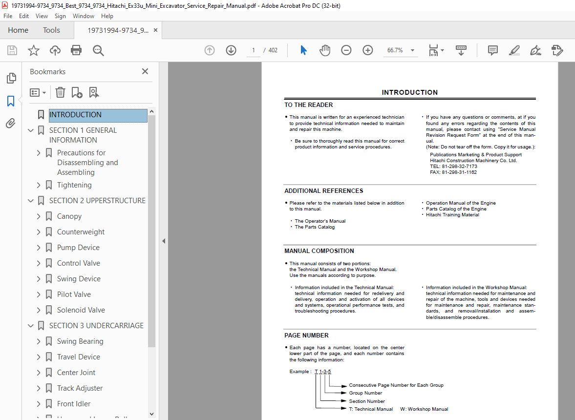 Hitachi EX33 Mini Excavator Service Repair Manual - PDF DOWNLOAD
