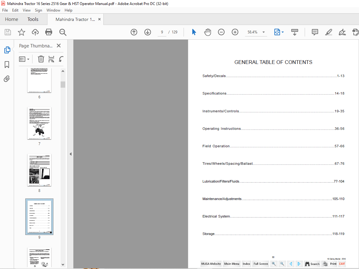 Mahindra Tractor ’16’ Series 2516 Gear & HST Operator’s Manual – PDF DOWNLOAD