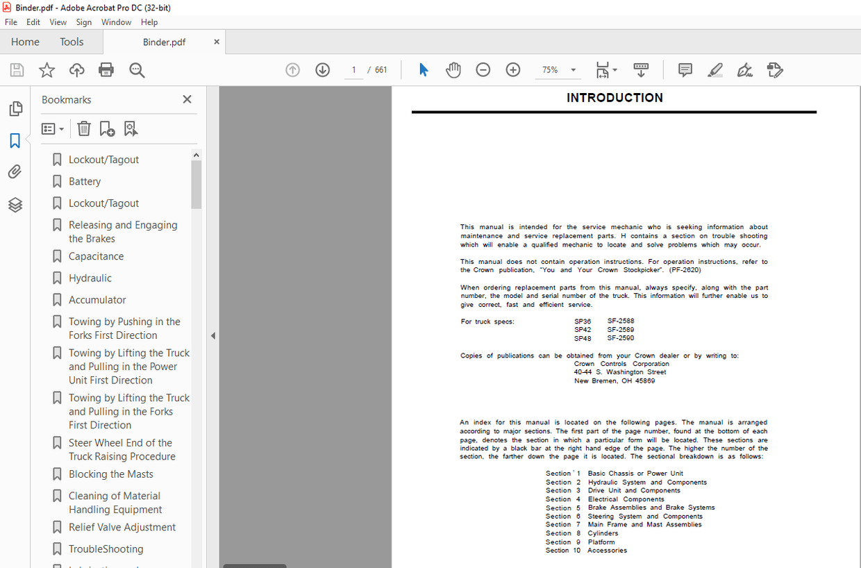 Crown SP 48 Forklift Parts Manual – PDF DOWNLOAD