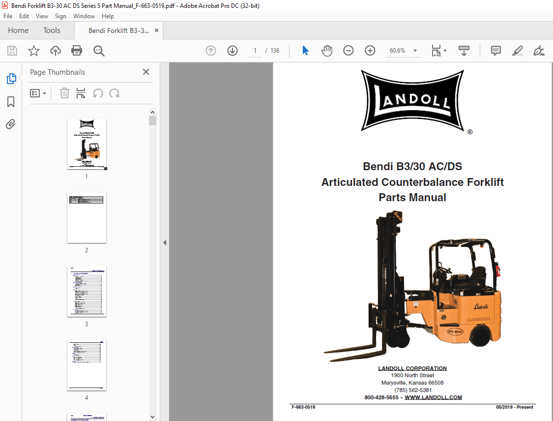Bendi Landoll B3/30 AC/DS Articulated Counterbalance Forklift Parts ...