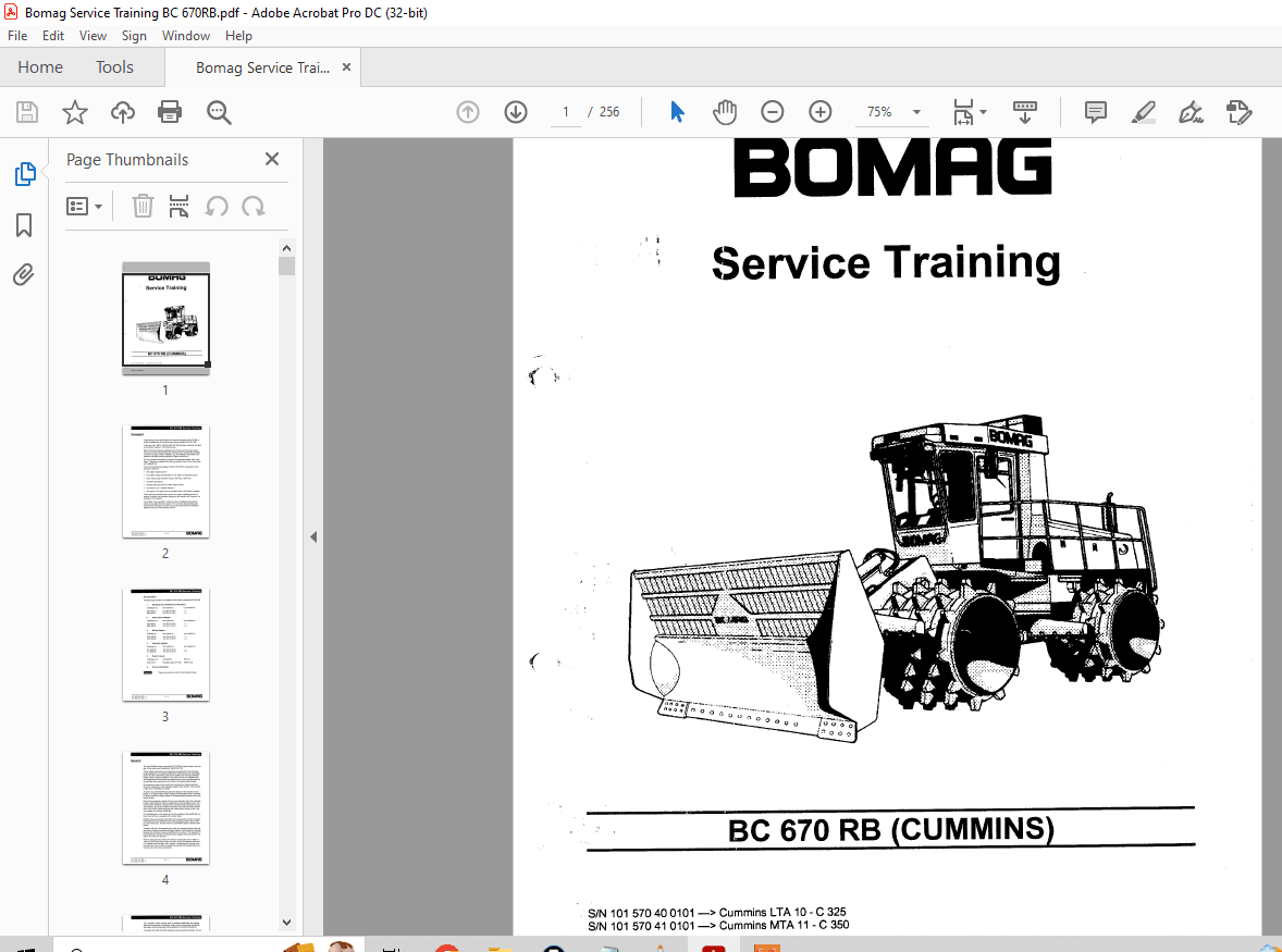 Bomag BC 670 RB (CUMMINS) Service Training Manual 00809842 – PDF DOWNLOAD