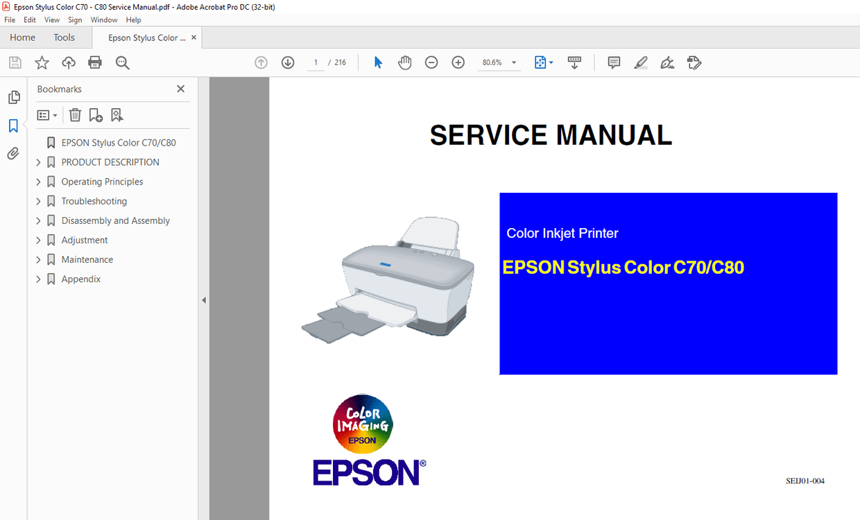 Epson Stylus Color C70 - C80 Service Manual - PDF DOWNLOAD
